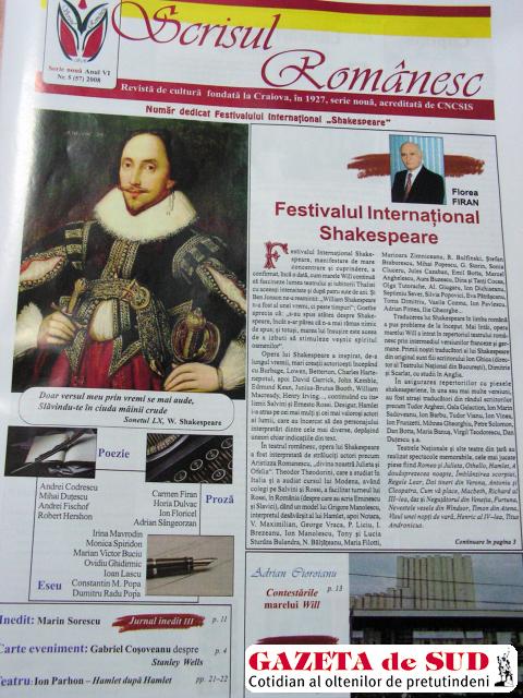 Scrisul Românesc, despre Shakespeare - GAZETA de SUD