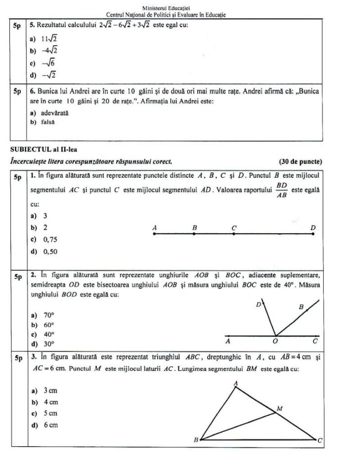 Ce subiecte au fost la proba de matematică de la evaluarea naţională