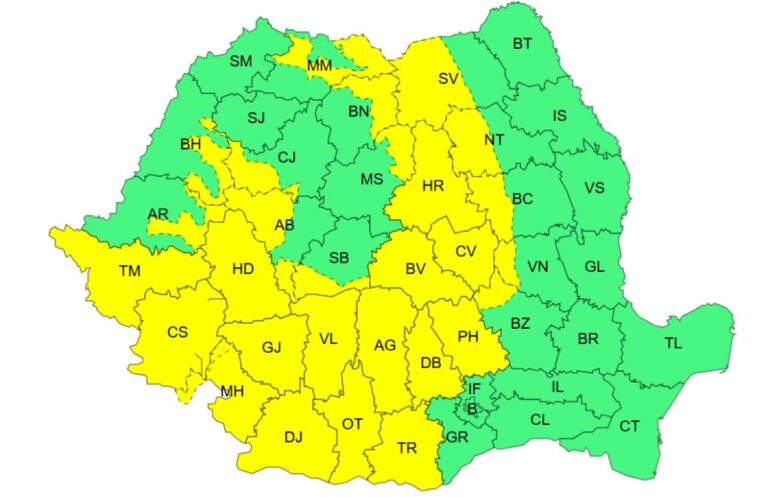 Cod galben de furtuni, cu ploi torenţiale, vijelii şi grindină în ...